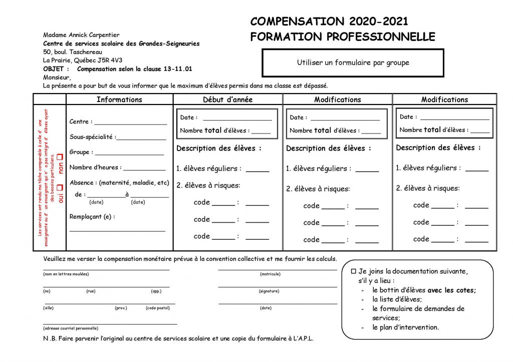 Compensation pour dépassement des maxima d’élèves | Association des ...